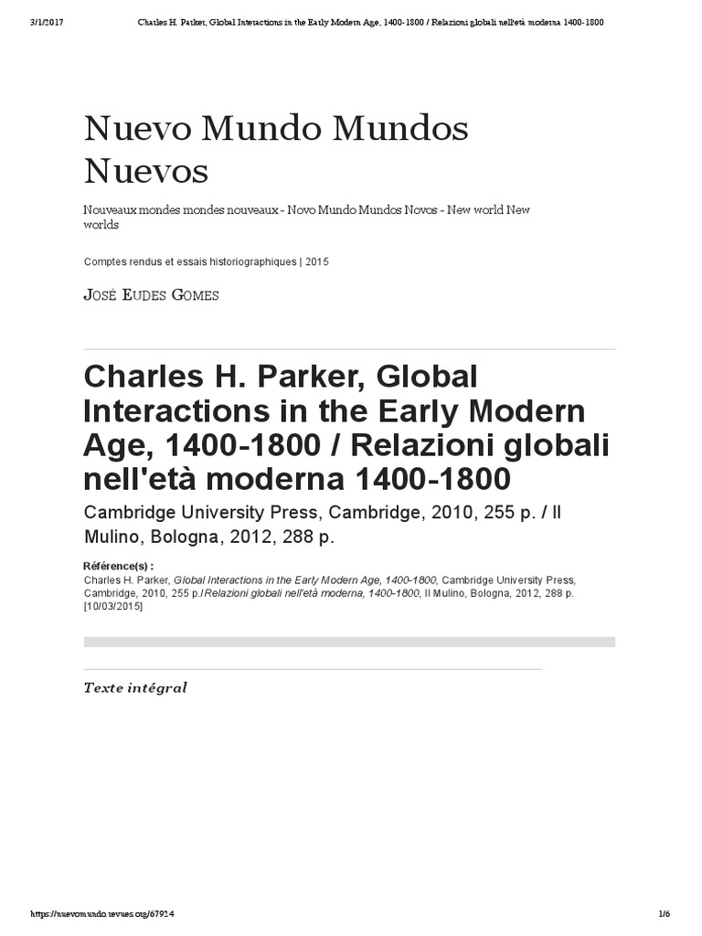 Charles H. Parker, Global Interactions ... Oni Globali Nell'Età Moderna ...
