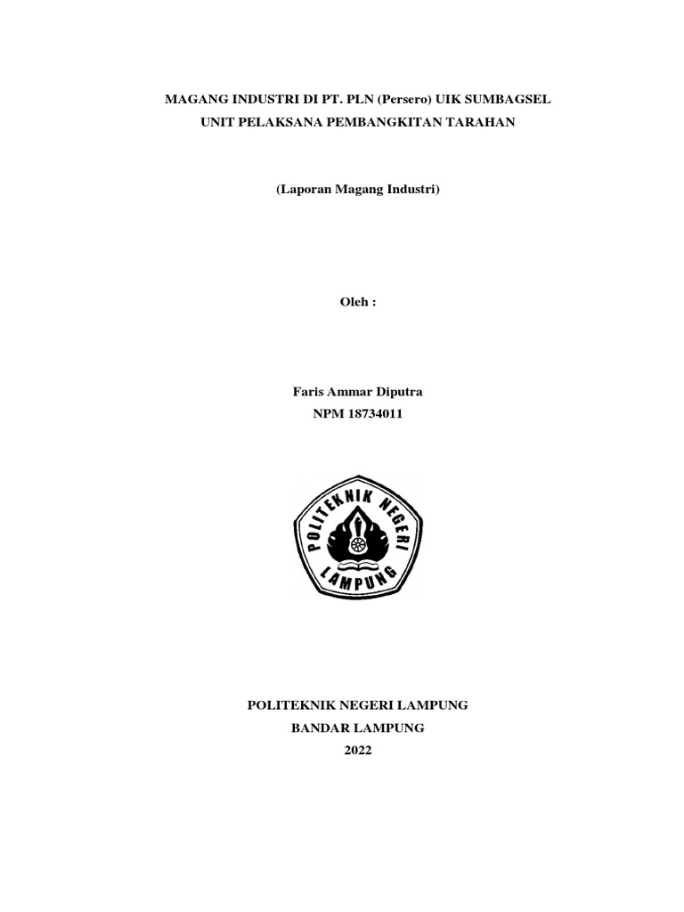 Laporan Magang di PT. PLN Tarahan | PDF | Bisnis