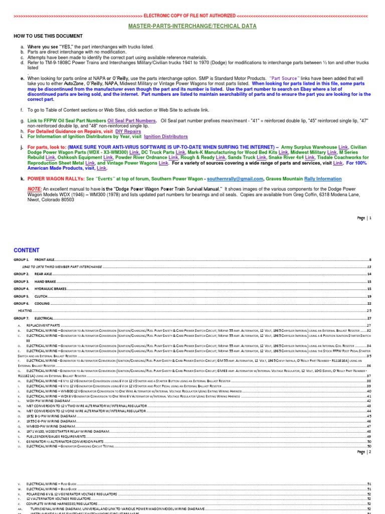 Dodge Interchange Parts List | PDF | Electric Generator | Truck