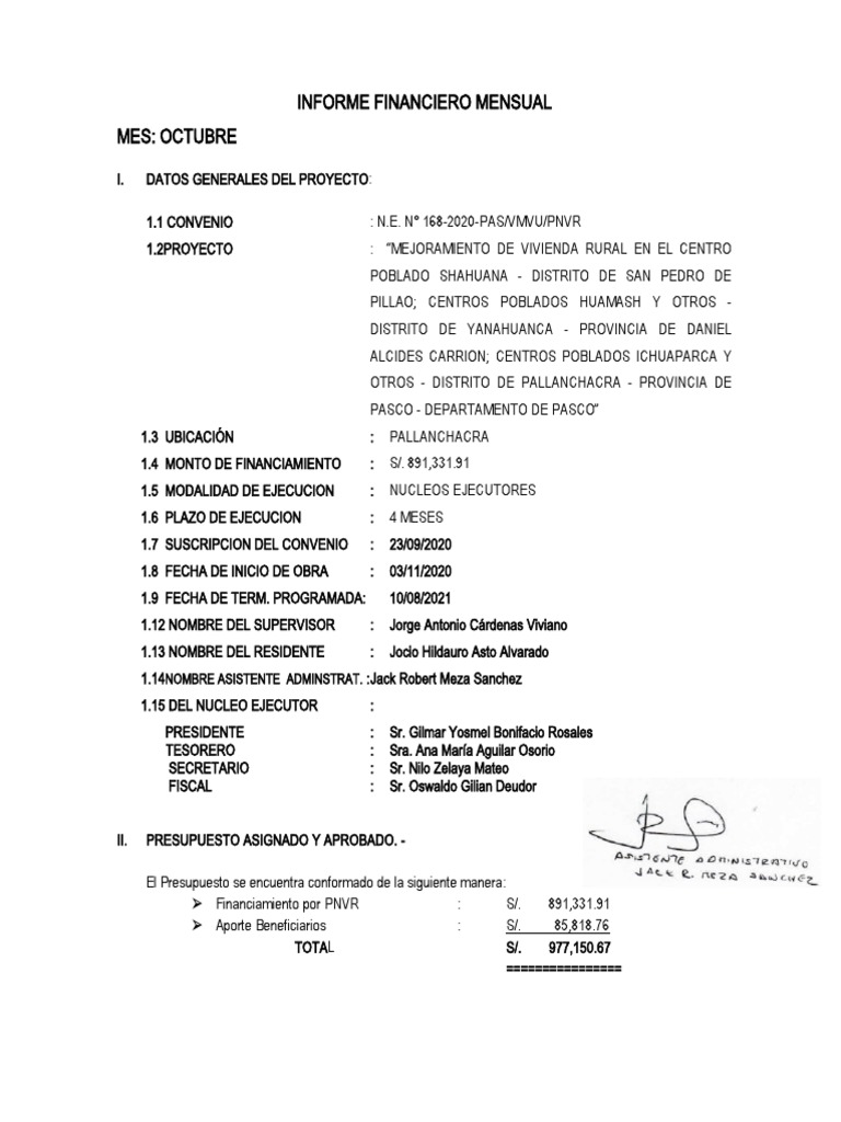 Informe Asistente Administrativo - Octubre | PDF | Bancos | Servicios financieros