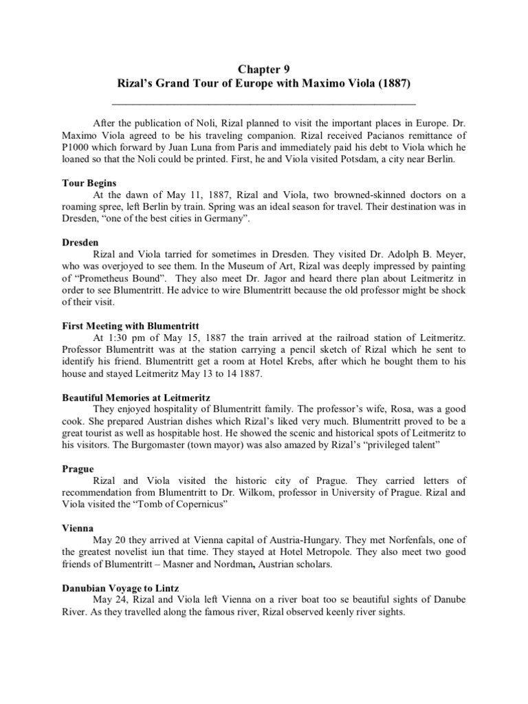 Chapter 9 Rizal's Grand Tour of Europe With Maximo Viola (1887) | PDF