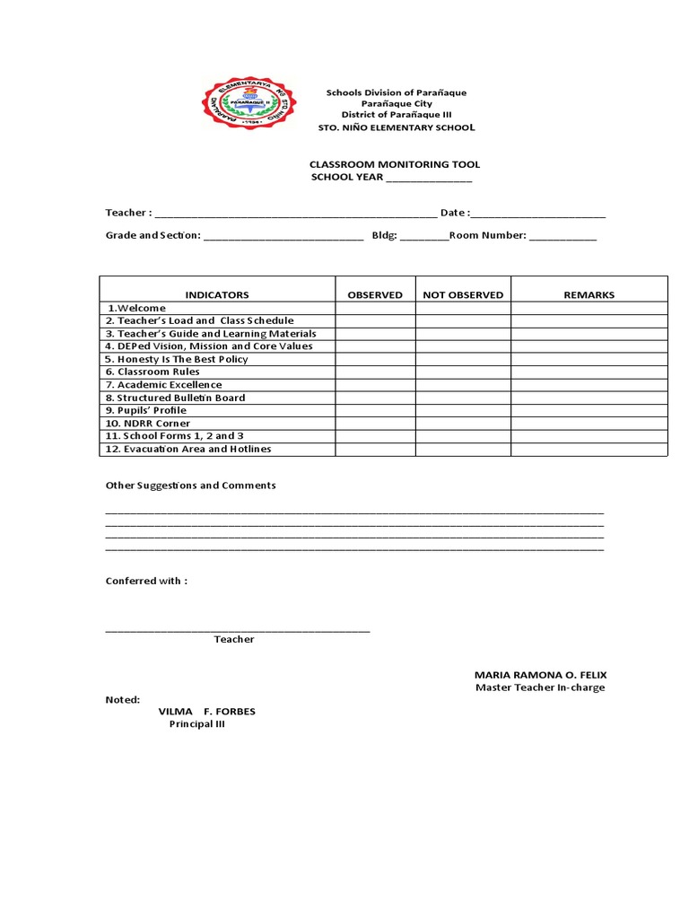 Classroom Monitoring Tool Template | PDF