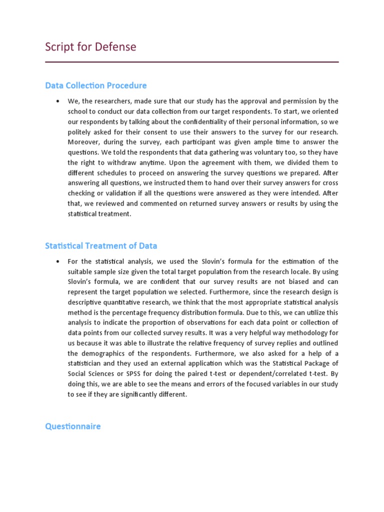Script For Defense | PDF | Survey Methodology | Statistics