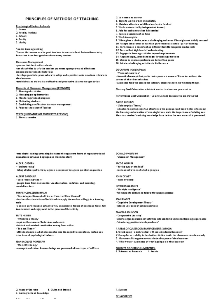 Principles of Methods of Teaching - Complete Reviewer | PDF | Teaching ...