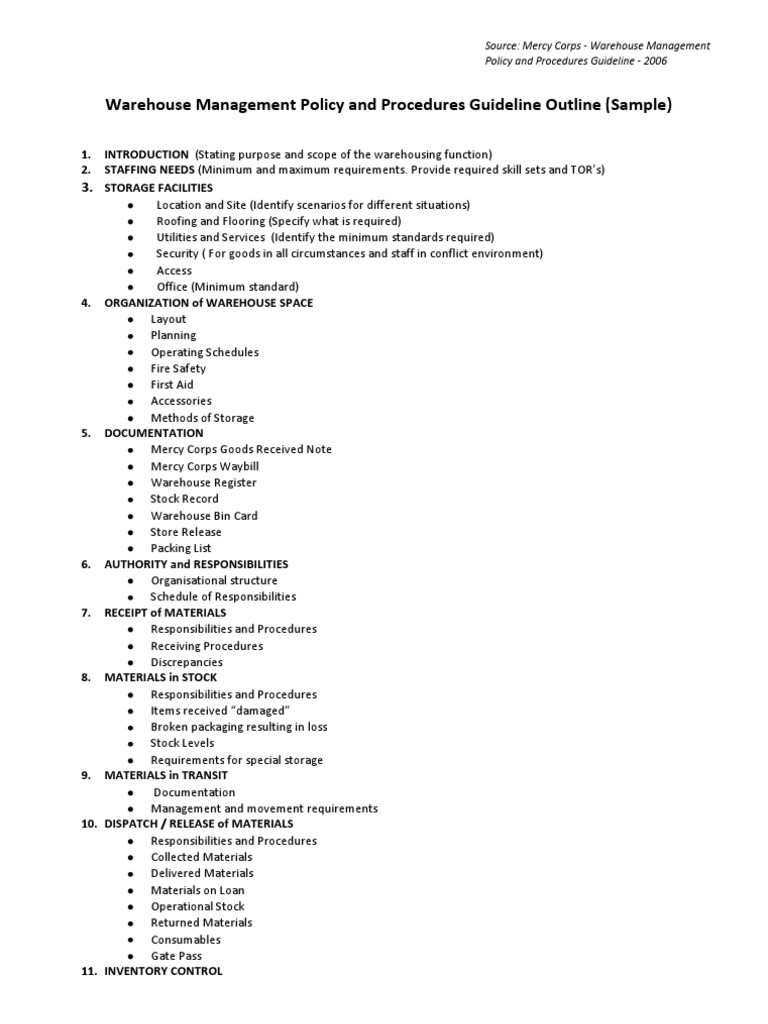 LOG-2-6-WAREHOUSE-SAMPLE-Warehouse Management Policy and Procedures ...