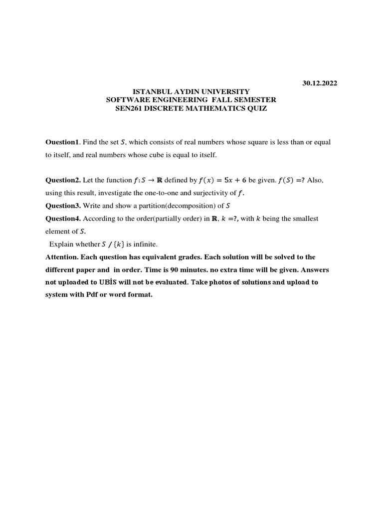 Sen261 Discrete Maths Quiz | PDF