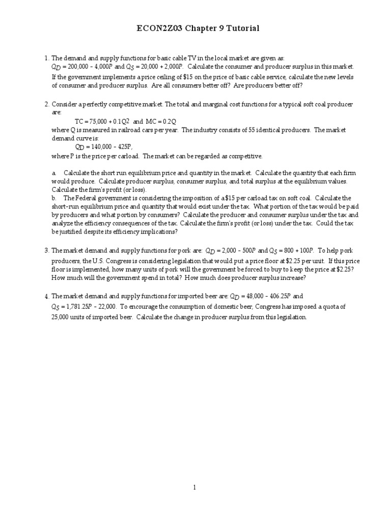 Econ2Z03 Ch09 Tutorial With Solution | PDF | Economic Surplus | Supply ...