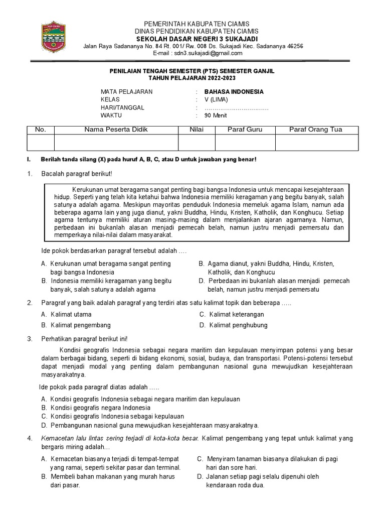 Soal Pts B.indo SDN 3 SKJ | PDF | Ilmu Sosial