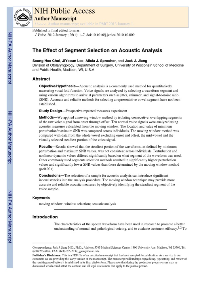 Segment Selection - Acoustic Analysis | PDF | Signal To Noise Ratio ... Segment Selection - Acoustic Analysis | PDF | Signal To Noise Ratio ...