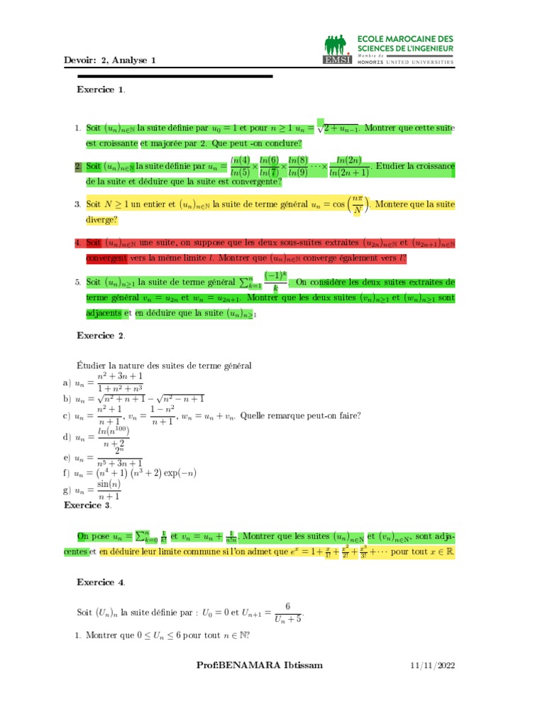 Devoir1 - Copie | PDF | Mathématiques | Analyse mathématique