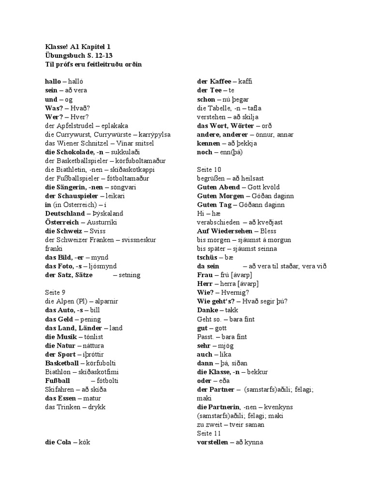 Kapitel 1 - Vokabelliste | PDF