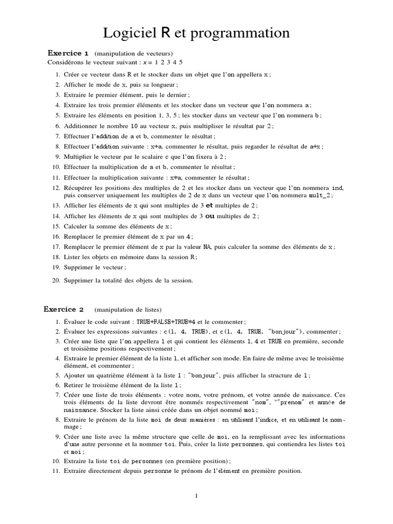 Exercices R pour débutants en programmation | PDF | Matrice ...