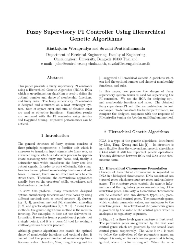 Fuzzy Supervisory PI Controller Using Hierarchical Genetic Algorithms | PDF | Fuzzy Logic ...