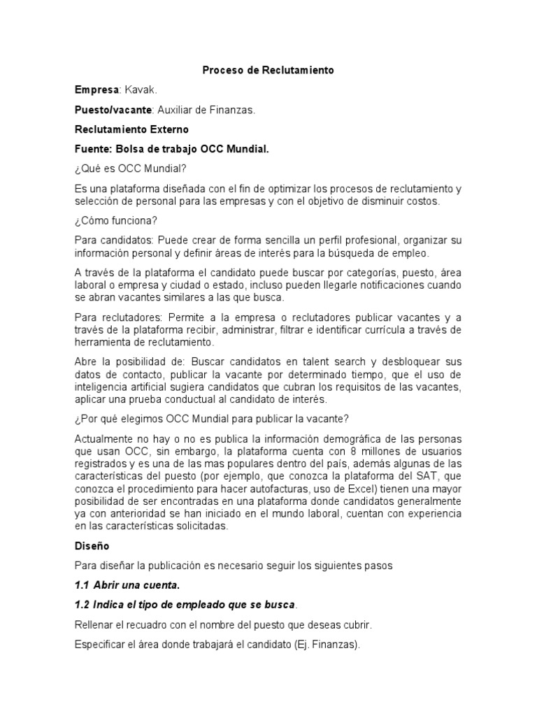 Publicación de Vacantes en OCC Mundial | PDF | Reclutamiento | Gestión ...