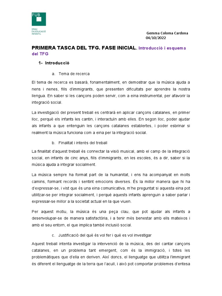 Coloma - Gemma - Tasca 1 - TFG | PDF