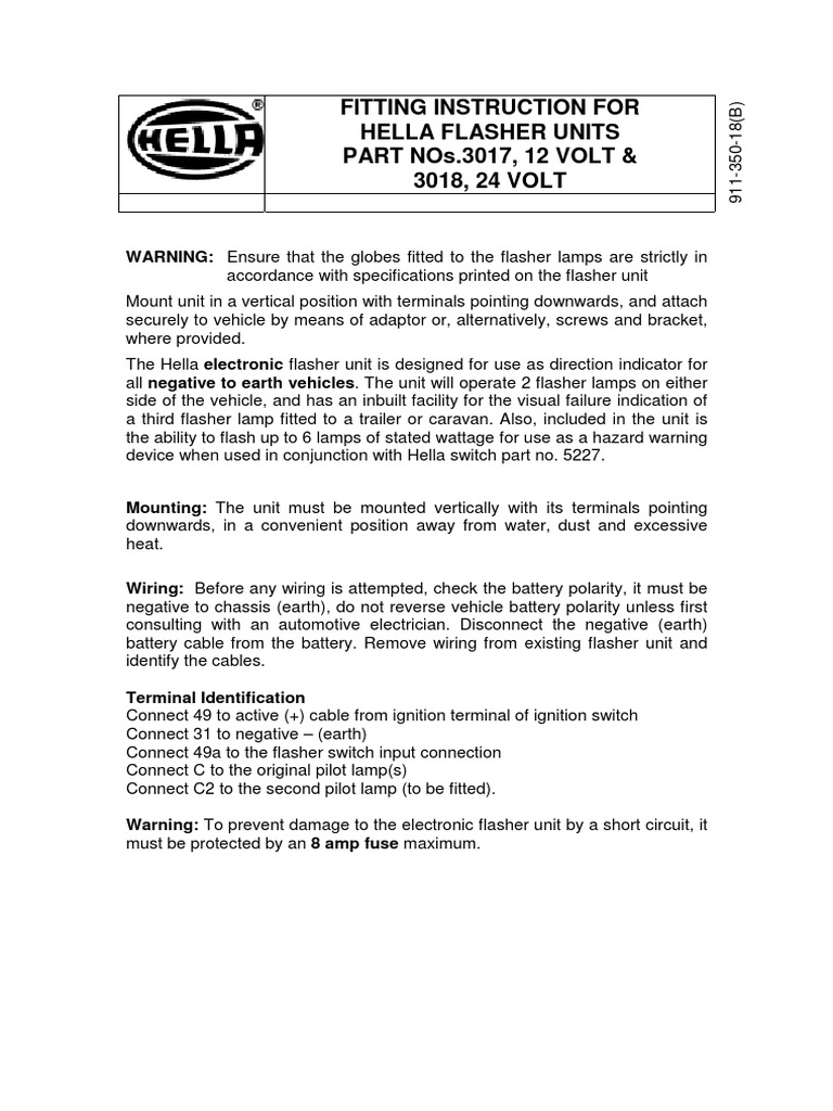 Hella Flasher Unit Wiring | PDF | Electrical Wiring | Switch