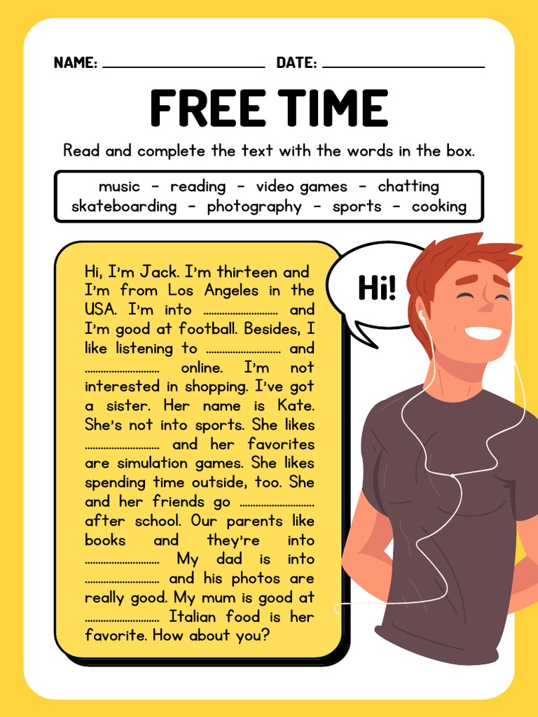 Free Time, Hobbies and Interests Complete The Text Worksheet | PDF