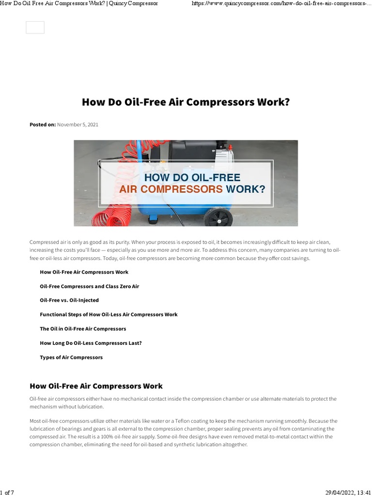 How Do Oil Free Air Compressors Work Quincy Compressor | PDF | Pump ...