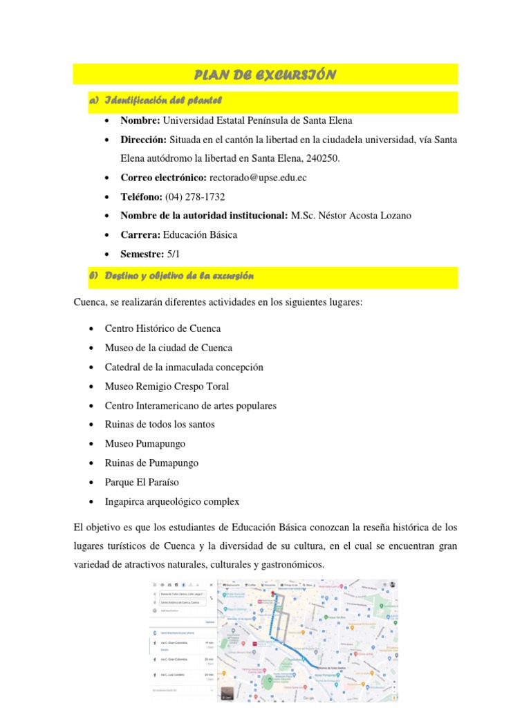 PLAN DE EXCURSIÓN - DIDACTICA DE CIENCIAS SOCIALES | PDF
