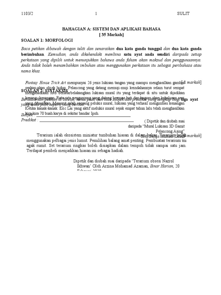 Kertas Trial B. Melayu Sarawak (Limbang) K2 2021 | PDF