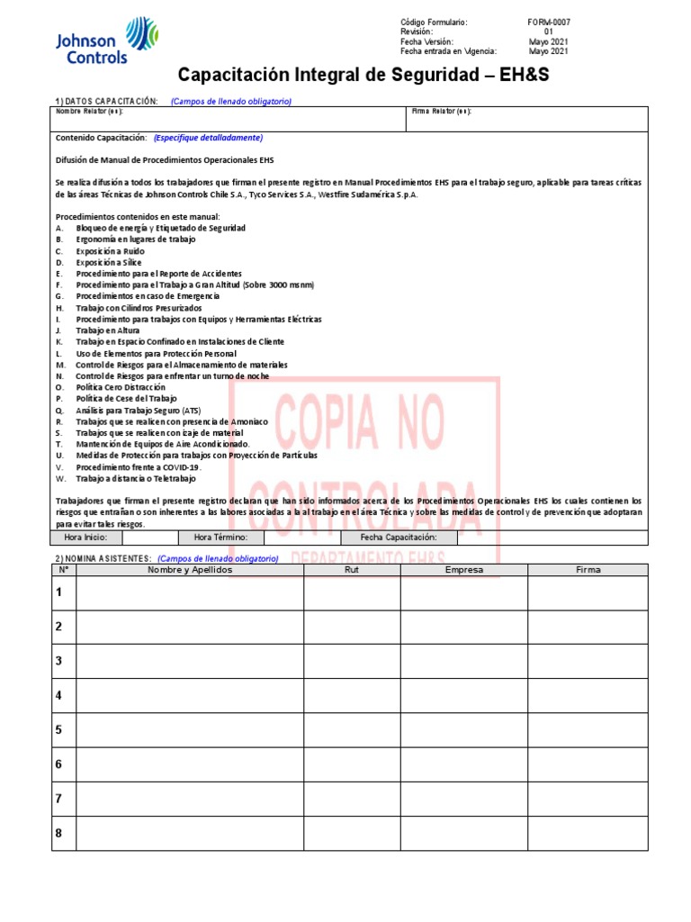 RD - Manual de Procedimientos Operacionales EHS REV Mayo 2021 | PDF