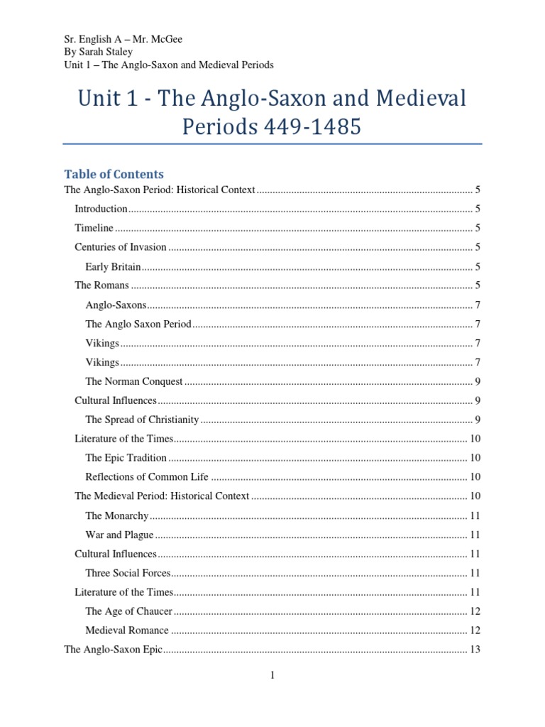 Anglo-Saxon & Medieval Literature Guide | PDF | Beowulf | Anglo Saxons