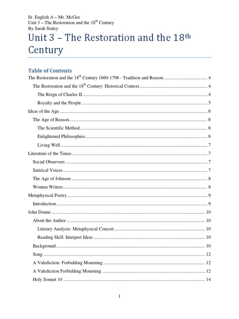 Unit 3 - The Restoration | PDF | John Milton | Satire