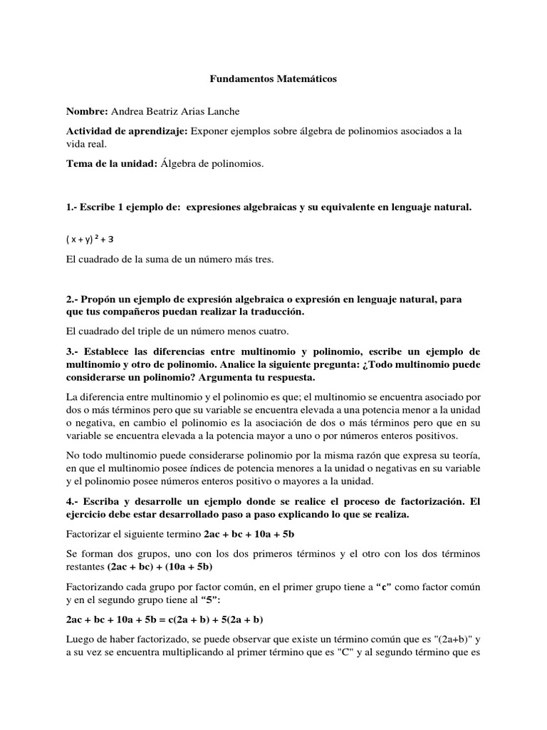 Álgebra de Polinomios | PDF | Factorización | Matemática Elemental
