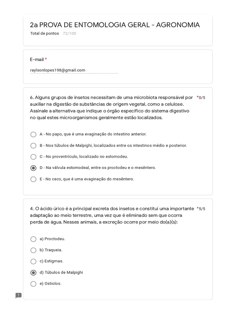 2a PROVA DE ENTOMOLOGIA GERAL - AGRONOMIA | PDF | Sinapse | Neurônio