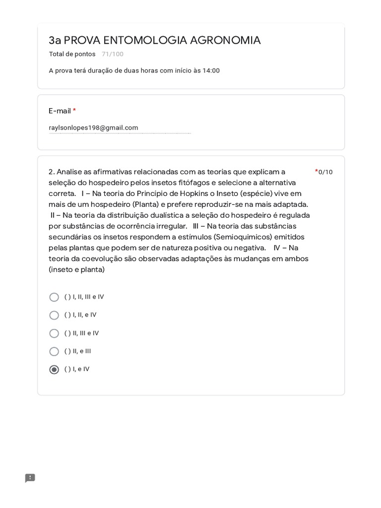 3a PROVA ENTOMOLOGIA AGRONOMIA | PDF | Neurônio | Insetos