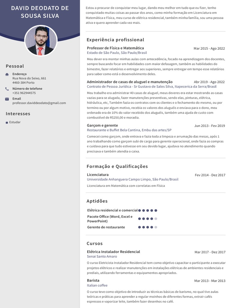 Formato de Currículo para Portugal | PDF | São Paulo | Eletricista