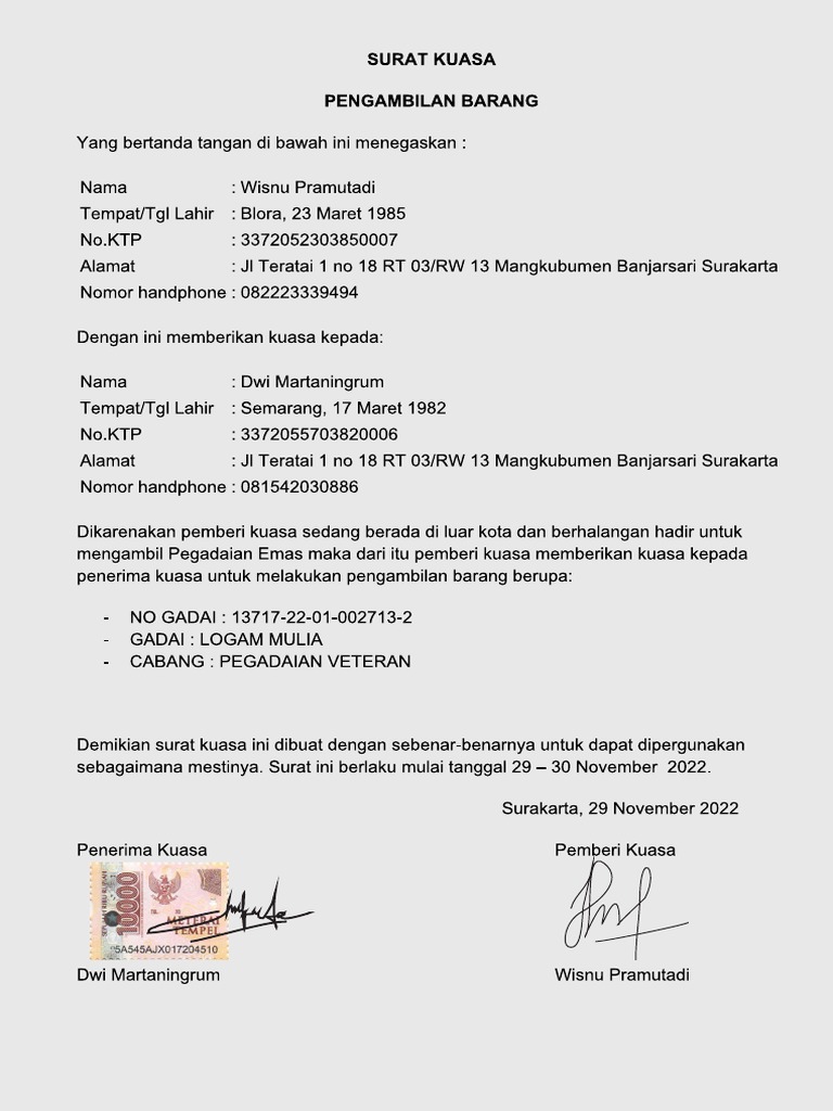 Surat Kuasa Pegadaian | PDF