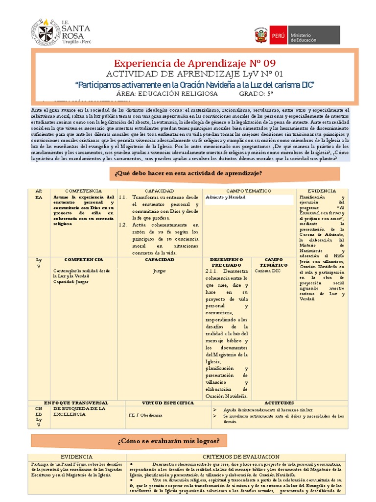 Actividad 01 - Eda 9 - 5° | PDF | Jesús | María, madre de Jesús