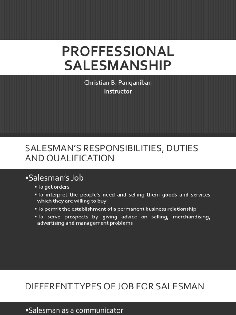 Salesman Responsibilities and Skills Guide | PDF | Sales