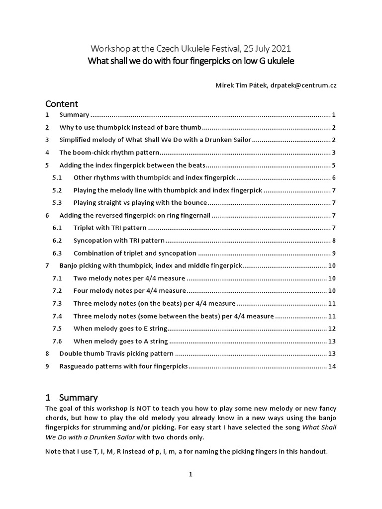 What Shall We Do With Four Fingerpicks On Low G Ukulele | PDF ...