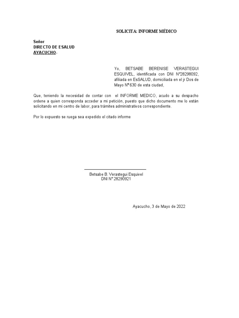 SOLICItud Informe Medico | PDF