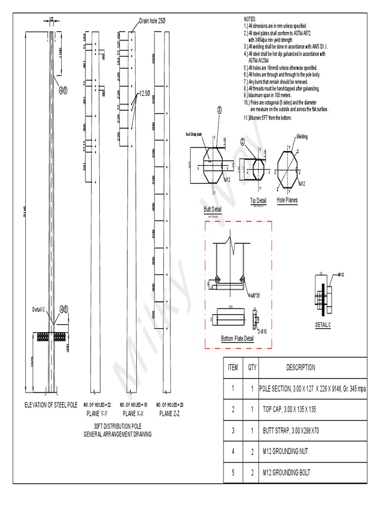 11kV Four Pole Structure Drawing | PDF | Screw | Metals