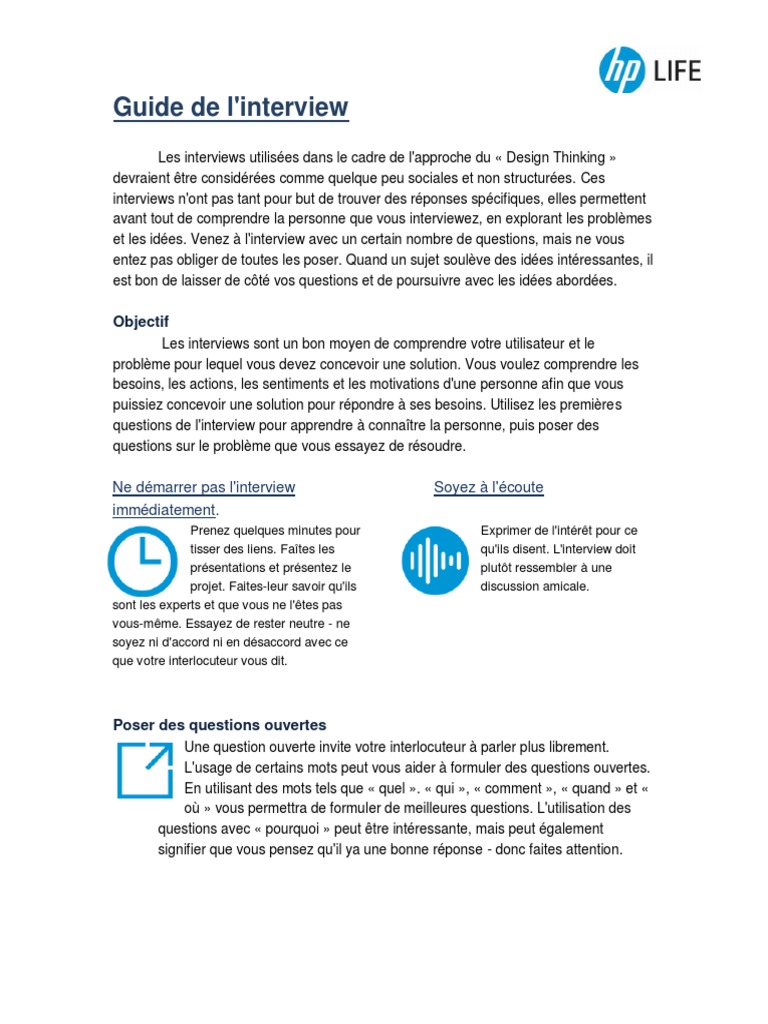 Guide des interviews en Design Thinking | PDF | Cognition