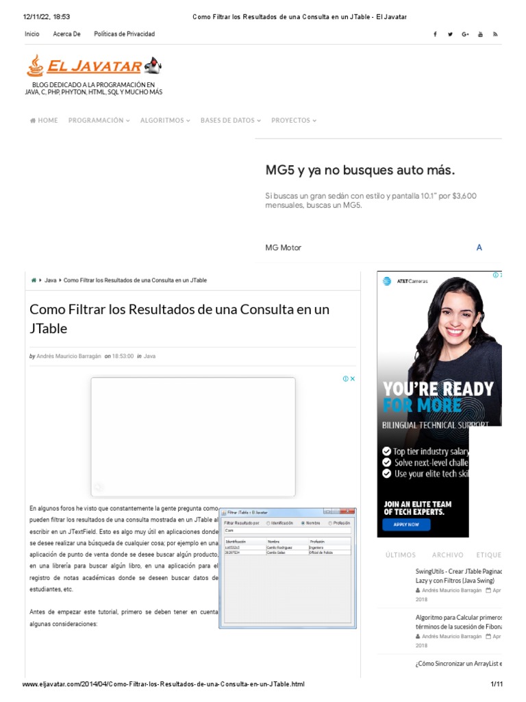 Como Filtrar Los Resultados de Una Consulta en Un JTable - El Javatar | PDF | Java (lenguaje de ...