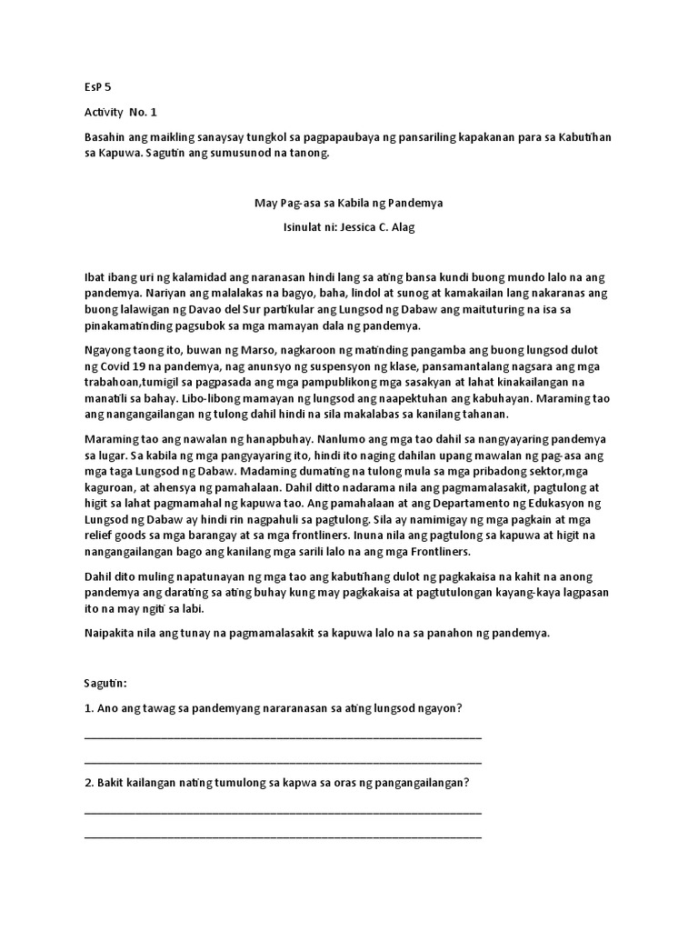 EsP 5 Activity | PDF