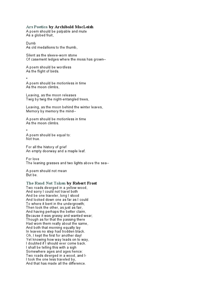 Ars Poetica by Archibald MacLeish | PDF