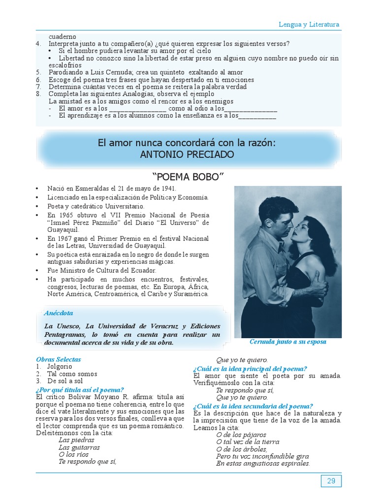 Análisis Literario Antonio Preciado "Poema Bobo" | PDF | Poesía | Amor