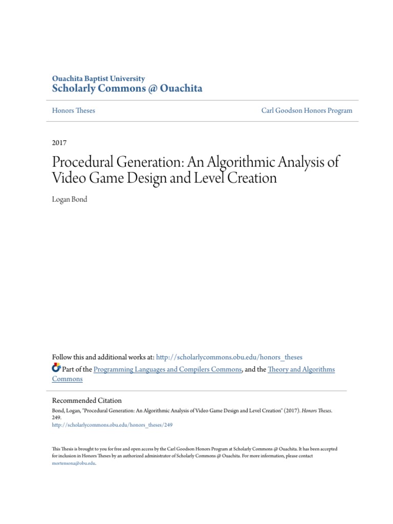 2017 - Procedural Generation and Algorithmic Analysis of Video Game Desi | PDF | Automata Theory ...