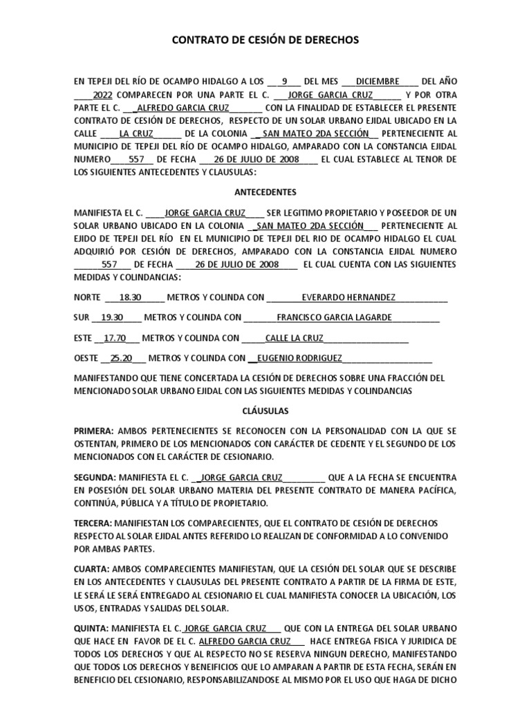 Contrato de Cesión de Derechos Ejidales | PDF | Gobierno | Justicia