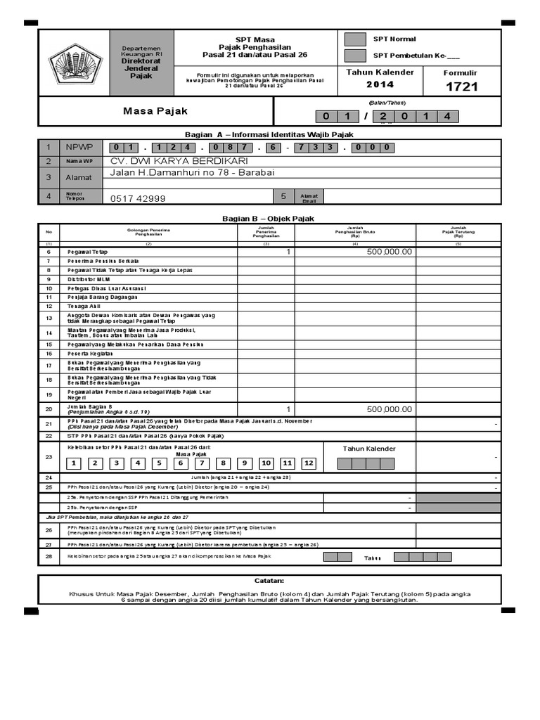 Form - SPT - Masa - PPH - 21 - 26 - (PER - 32 - PJ - TH - 2009) BPG | PDF