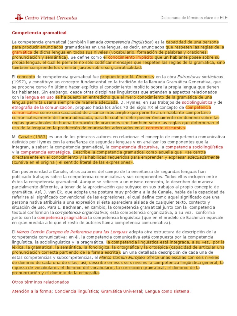 CVC. Diccionario de Términos Clave de ELE. Competencia Gramatical ...