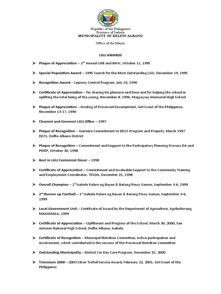 Lgu Awards | PDF | Government | Economies