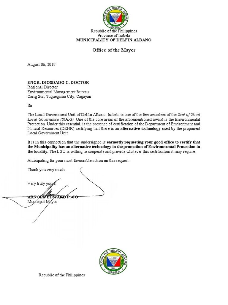 Communication Letter - EMB Certification For SGLG | PDF