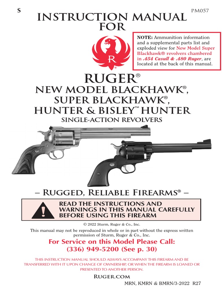 Instruction Manual For Ruger New Model Blackhawk, Super Blackhawk ...