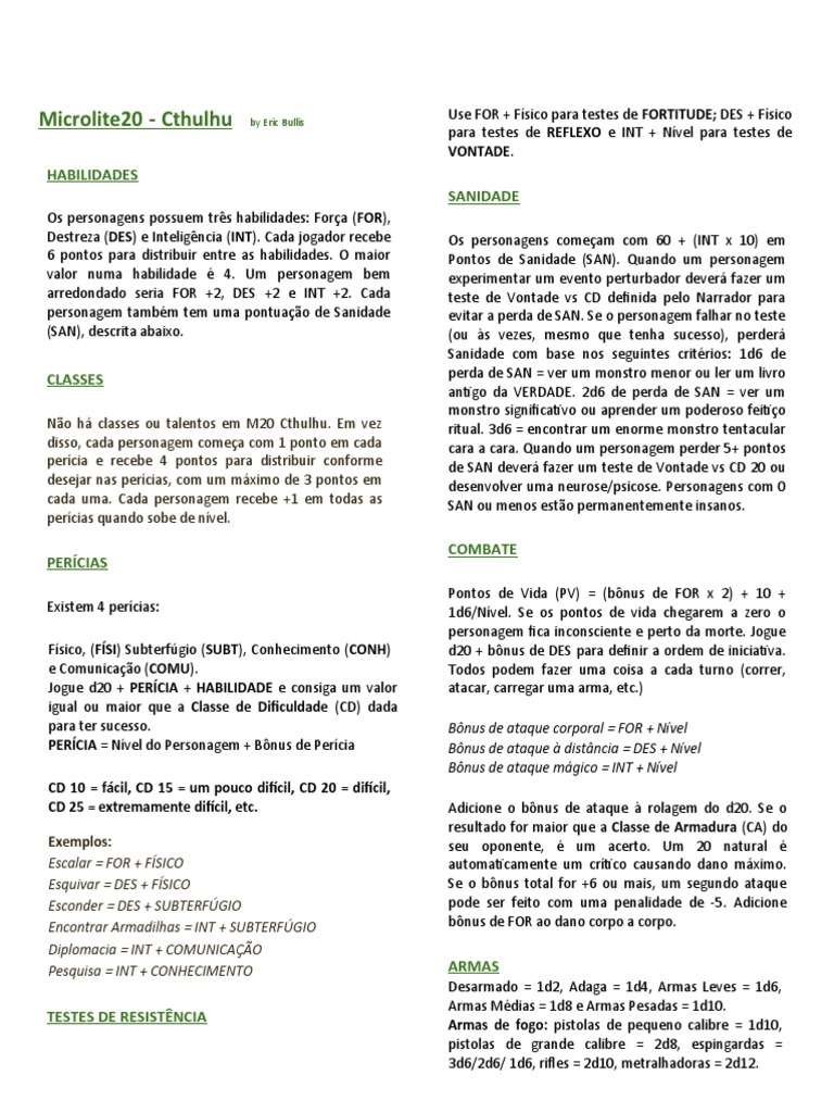 Microlite20 Cthulhu Quickstart Guide | PDF | Livros | Terra